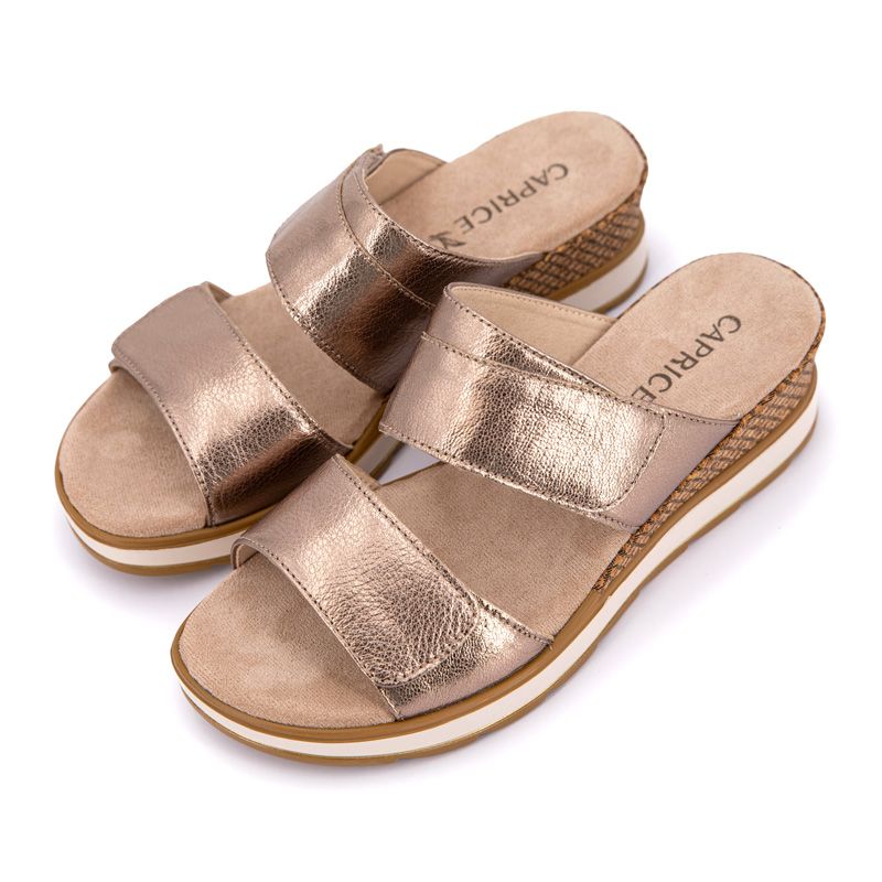 Mules compensée taupe métallisé en cuir Femme CAPRICE à prix dégriffé